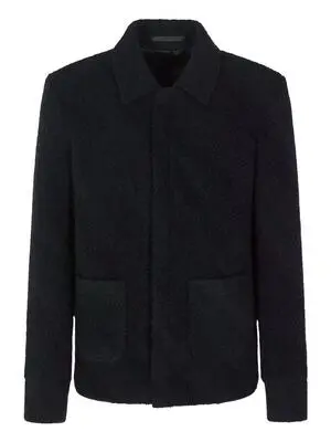 Giorgio Armani Textured Zip-up Single Breasted Coat - Black