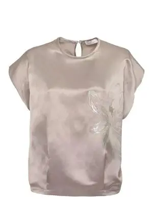 PANICALE Sequin-embellished Floral Motif Blouse - Neutrals