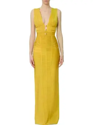 Elisabetta Franchi Ribbed Knit Maxi Dress - Yellow
