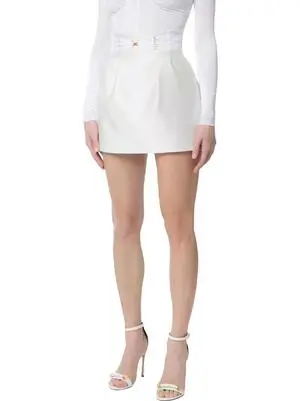 Elisabetta Franchi Mini Skirt In Duchesse Satin With Elastic Bands - White
