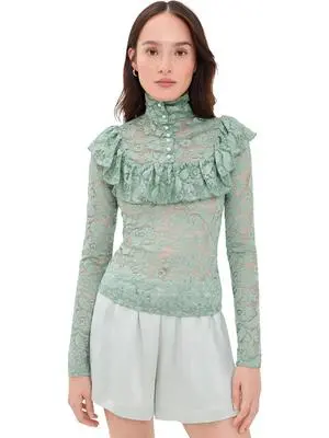 HOUSE OF AAMA House Of Aama High Neck Lace Top With Ruffle Details
