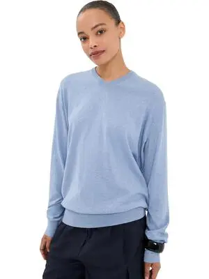 Tibi Super Fine Gauge Perfect V-neck Pullover - Blue Melange