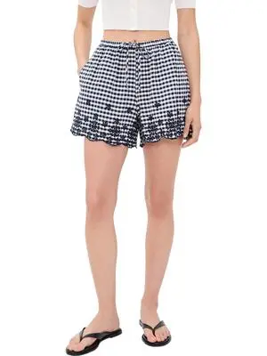 Splendid Gigi Gingham Embroidered Eyelet Shorts - Navy/white