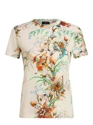 Etro Cotton Floral Motif T-shirt - Neutrals