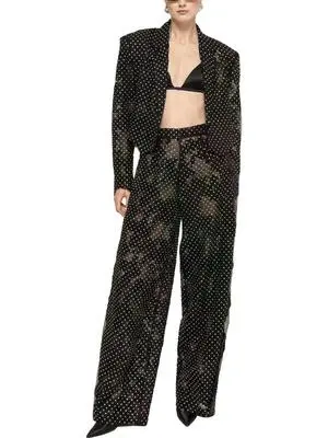 NISSA Embellished Lace Palazzo Pants - Black