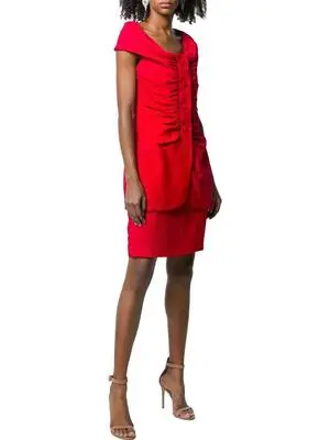 Gianfranco Ferre Ruched Blouse And Mini Skirt Set - Red