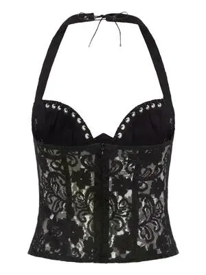 LUDOVIC DE SAINT SERNIN Eyelet Lace Halterneck Top - Black