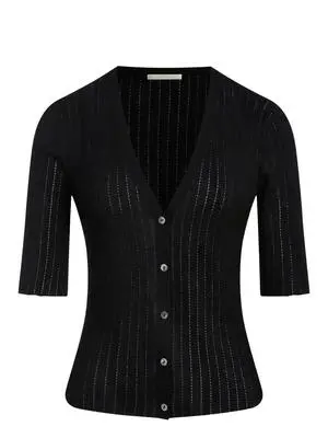 12 STOREEZ Lattice Short-sleeve Cardigan - Black