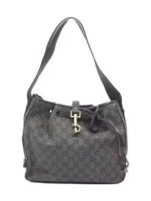 Gucci Gg Pattern Leather Trimmed Tote Bag - Black