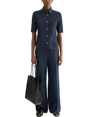 JIL SANDER Chambray Straight-leg Trousers - Blue