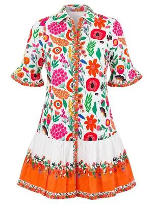 ISLAPAYAL Lisbon Mini Printed Shirt Dress - Orange