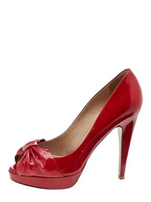 Valentino Garavani Patent Leather Peep Toe Pumps - Red