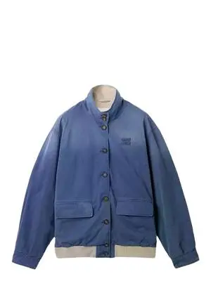Miu Miu Logo Embroidered Oversized Cotton Gabardine Blouson Jacket - Blue