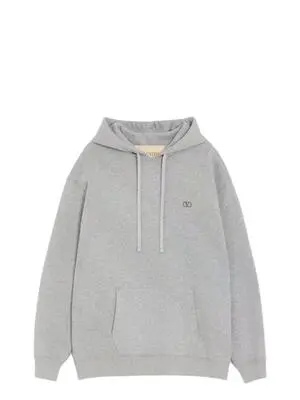 Valentino Garavani Cotton Hoodie With Vlogo Embroidery - Grey