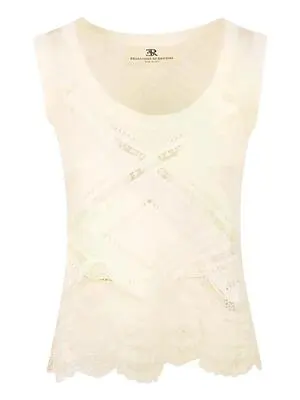 Ermanno Scervino Pointelle-knit Lace-trimmed Top - Neutrals