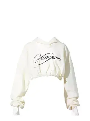 DIDU Logo Print Cropped Hoodie - Neutrals