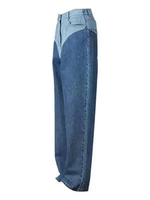 PUSHBUTTON Two-tone Wide-leg Jeans - Blue