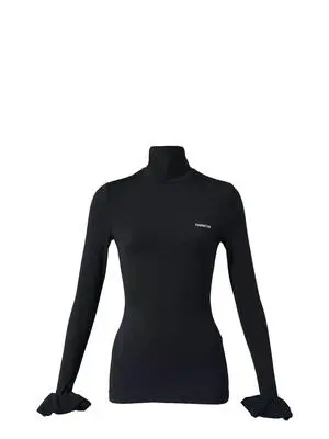 PUSHBUTTON Scrunchie-sleeve Jersey Top - Black