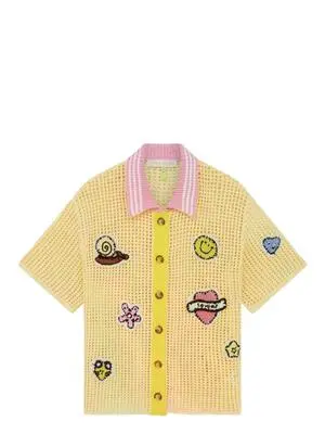 Mira Mikati Open-knit Cardigan With Embroidered Patches - Yellow