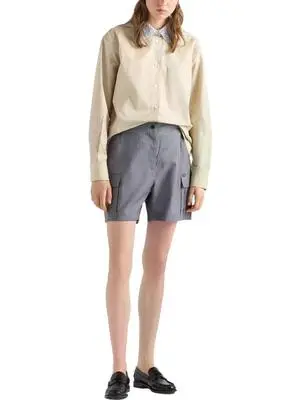 Prada Poplin Shirt With Embroidered Collar - Neutrals