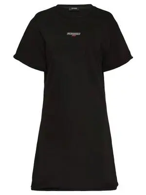 We11Done Logo Print Mini Dress - Black