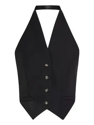 A.W.A.K.E. Mode Halterneck Button-up Waistcoat - Black