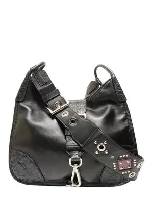 Prada Embellished Leather Shoulder Bag - Black
