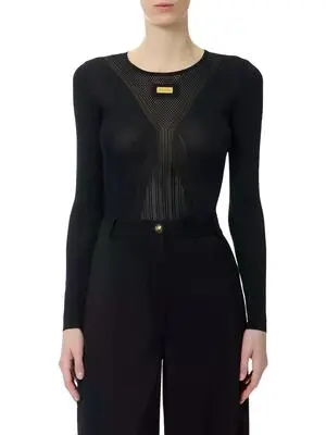 Elisabetta Franchi Open-knit Long Sleeve T-shirt - Black