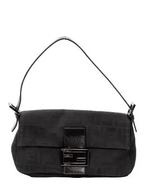 Fendi Zucca Canvas Baguette Shoulder Bag - Black