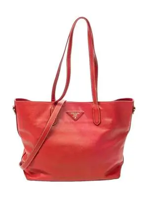 Prada Logo Plaque Tote Bag - Red