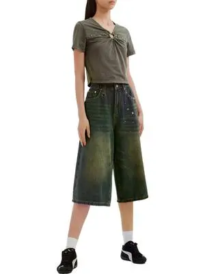 MINI CREAM Embellished Faded Shorts - Blue