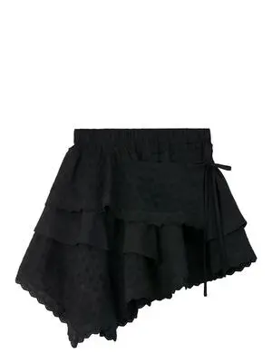 B+AB Broderie Anglaise Tiered Asymmetric Mini Skirt - Black