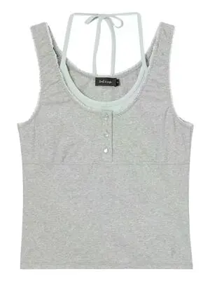 TOUT A COUP Layered Ruffled Halterneck Top - Grey