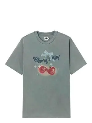 B+AB Cherry Print Bow Detail T-shirt - Grey