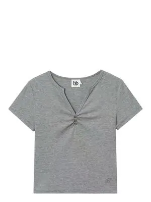B+AB Ribbed Knit Button-detail T-shirt - Grey