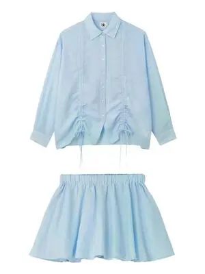 B+AB Ruched Shirt And Drawstring Skirt Set - Blue