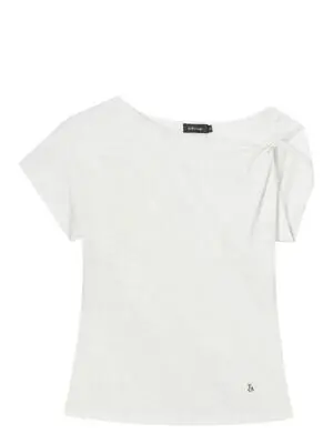 TOUT A COUP Knot-detail Asymmetric Neck T-shirt - Grey