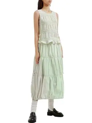 TOUT A COUP Tiered Midi Skirt With Drawstring Detail - Grey