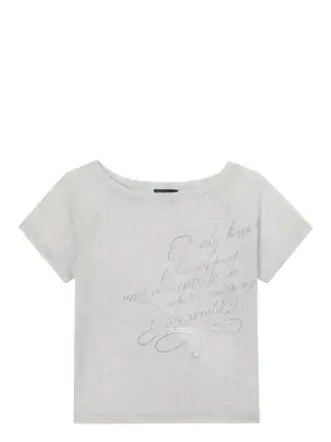TOUT A COUP Slogan-print Off-shoulder T-shirt - Grey