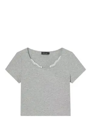 TOUT A COUP Lace-trim Ribbed T-shirt - Grey