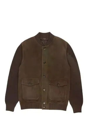 SLOWEAR Suede Panelled Bomber Jacket - Brown