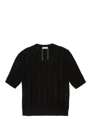 SLOWEAR Zanone Ribbed V-neck Sweater - Black