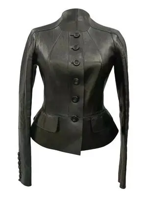 Burberry Peplum Leather Jacket - Black