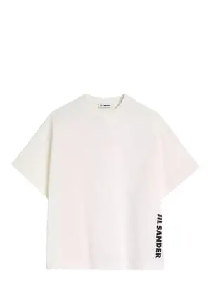 JIL SANDER Jil Sander Cream Cotton Crew Neck T-Shirt With Vertical Logo Neutrals