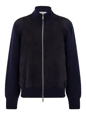 FERRAGAMO Suede And Knit Bomber Jacket - Blue