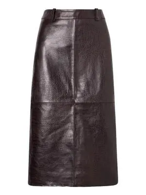 THE FRANKIE SHOP Paneled Croc-effect Leather Midi Skirt - Black