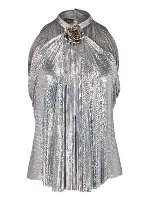 Rabanne Backless Camisole Top With Floral Embellishment - Silver