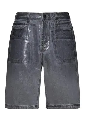 44 LABEL GROUP Metallic Finish Denim Shorts - Black