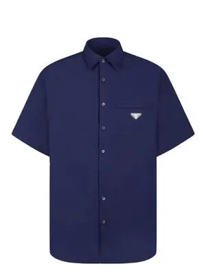 Prada Triangle Enamel Logo Buttoned Shirt - Blue