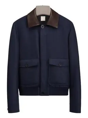 Dior Long-sleeved Leather Collar Jacket - Navy Blue